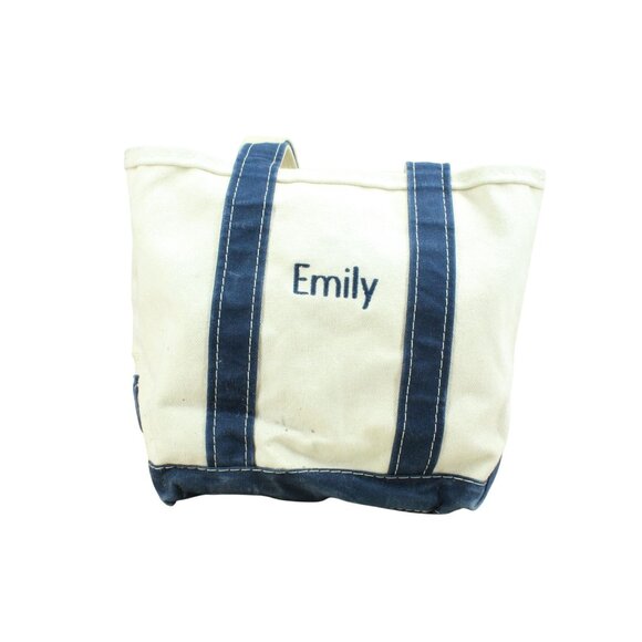 L.L. Bean | Bags | Ll Bean Boat Tote Cream Navy Trim Canvas Monogram ...